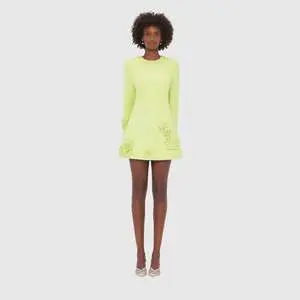 LEO LIN Aliza Long Sleeve Petal Mini Dress - Chartreuse