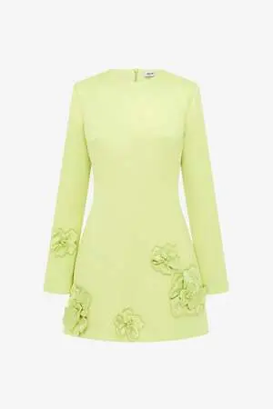 LEO LIN Aliza Long Sleeve Petal Mini Dress - Chartreuse
