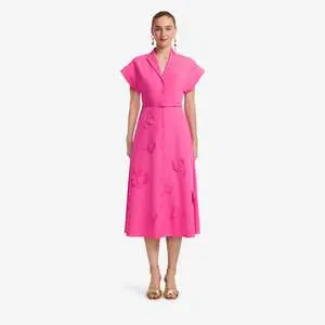 LEO LIN Aubrey Appliqué Shirt Midi Dress - Fuchsia