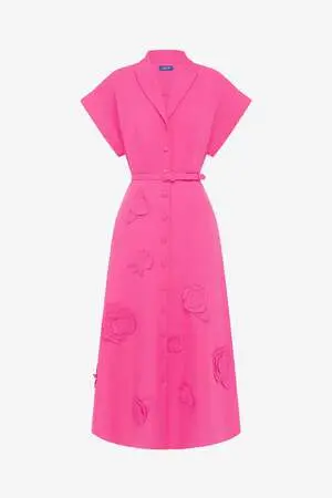LEO LIN Aubrey Appliqué Shirt Midi Dress - Fuchsia