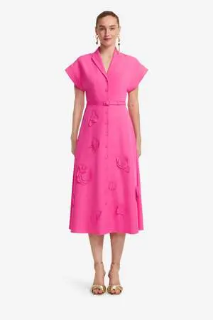 LEO LIN Aubrey Appliqué Shirt Midi Dress - Fuchsia