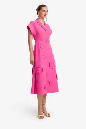 LEO LIN Aubrey Appliqué Shirt Midi Dress - Fuchsia