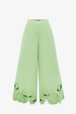 LEO LIN Theodora Appliqué Wide-leg Pants - Juniper Green