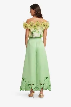 LEO LIN Theodora Appliqué Wide-leg Pants - Juniper Green