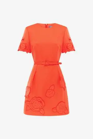 LEO LIN Aurelie Appliqué Short Sleeve Mini Dress - Saffron