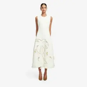 LEO LIN Cleo Palm Sleeveless Midi Dress - Vanilla