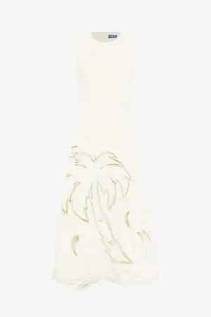 LEO LIN Cleo Palm Sleeveless Midi Dress - Vanilla