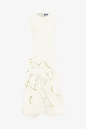 LEO LIN Cleo Palm Sleeveless Midi Dress - Vanilla
