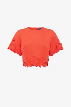 LEO LIN Appliqué Floral Crop Top - Saffron