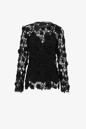 LEO LIN Ines Lace Embellished Top - Ebony