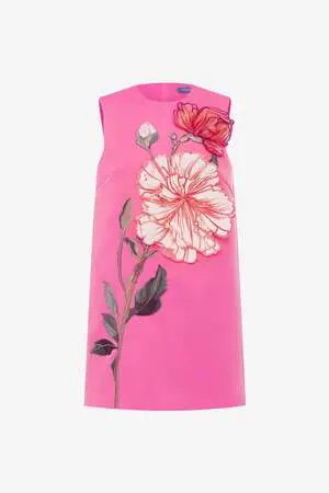 LEO LIN Yvonne Appliqué Floral Mini Dress - Peony Print In Fuchsia