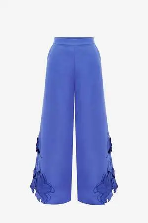 LEO LIN SHOPIFY Theodora Appliqué Wide-leg Pants - Lapis