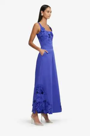 LEO LIN SHOPIFY Theodora Appliqué Wide-leg Pants - Lapis