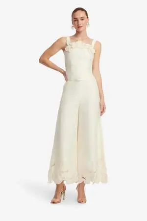 LEO LIN Theodora Linen Appliqué Pants - Vanilla