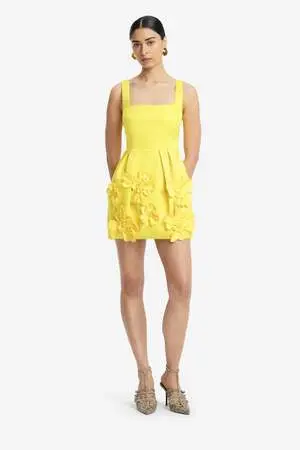 LEO LIN SHOPIFY Piper Floral Appliqué Bell Shape Mini Dress - Sunshine