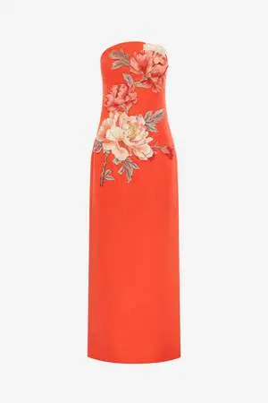 LEO LIN Ava Appliqué Bustier Maxi Dress - Saffron