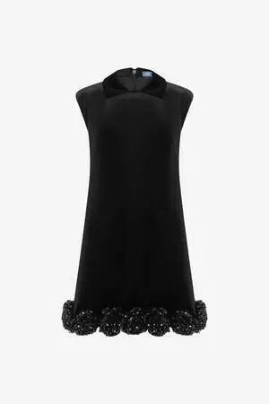 LEO LIN Velvet Embellished Mini Dress - Ebony