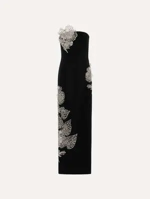 Oscar De La Renta Crystal Leaves Embroidered Cocktail Dress - Black