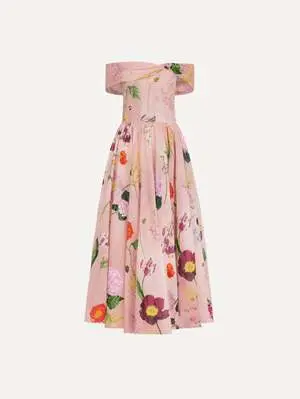 Oscar De La Renta Mixed Botanical Off-shoulder Dress - Multi