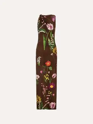 Oscar De La Renta Mixed Botanical Milano Jersey Maxi Dress