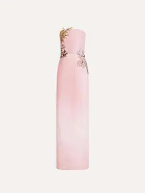 Oscar De La Renta Beaded Embroidered Column Gown - Blush