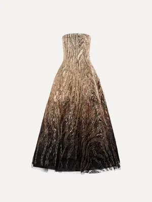 Oscar De La Renta Beaded Sequin Ombré Gown