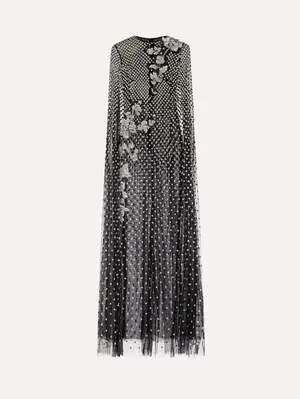 Oscar De La Renta Crystal Grid Floral Embroidered Kaftan