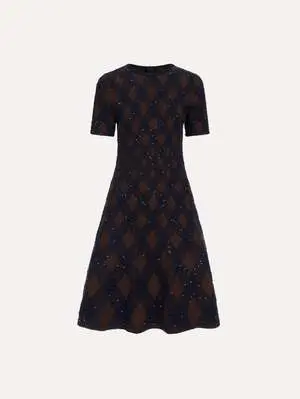 Oscar De La Renta Argyle Knit Mini Dress - Brown