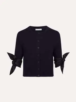 Oscar De La Renta Argyle Tie-detailed Cardigan - Navy