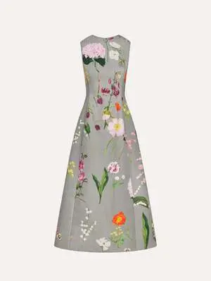 Oscar De La Renta Mixed Botanical Faille Cocktail Dress - Grey