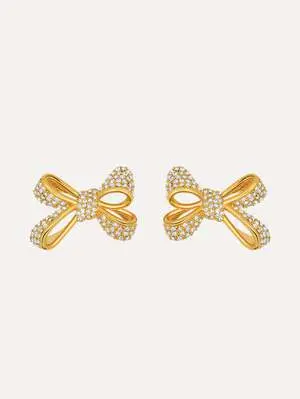 Oscar De La Renta Crystal Pav Bow Earrings - Silver