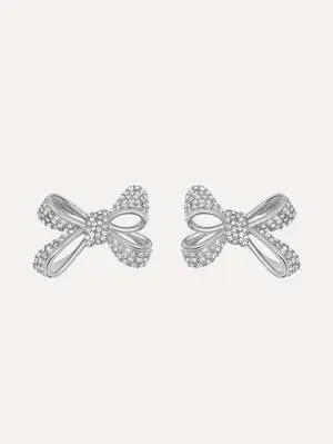 Oscar De La Renta Crystal Pavé Bow Stud Earrings - Silver