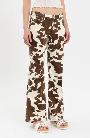 DAZE Cow Print Flare Jeans