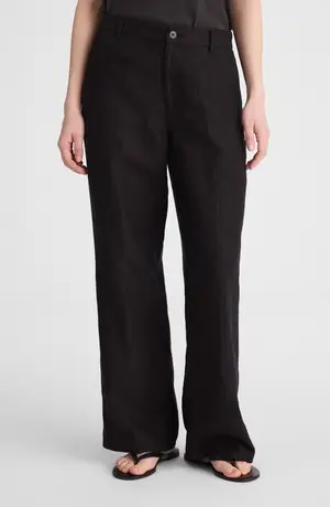 Madewell Zoe Relaxed Straight Leg Linen Pants - Jet Black
