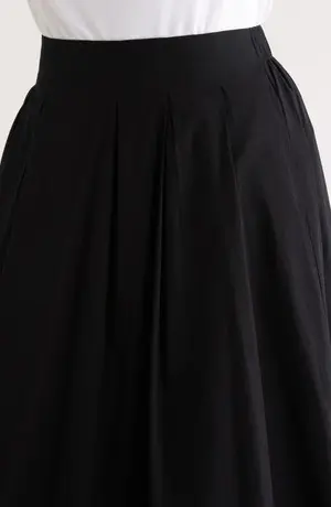Nordstrom Pleated Cotton Poplin Midi Skirt - Black
