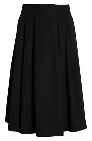 Nordstrom Pleated Cotton Poplin Midi Skirt - Black