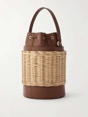 GIANVITO ROSSI Rattan-trimmed Leather Bucket Bag - Brown