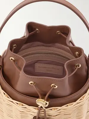 GIANVITO ROSSI Rattan-trimmed Leather Bucket Bag - Brown