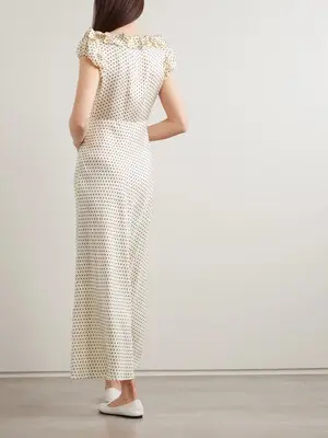 DÔEN Emerence Ruffled Polka-dot Silk-blend Twill Midi Dress - Neutrals
