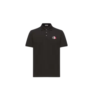 Moncler Logo Patch Cotton Piquet Polo Shirt - Black