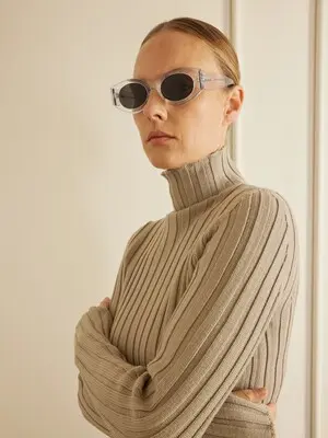 Alaïa Lettering Round-frame Sunglasses - Neutrals