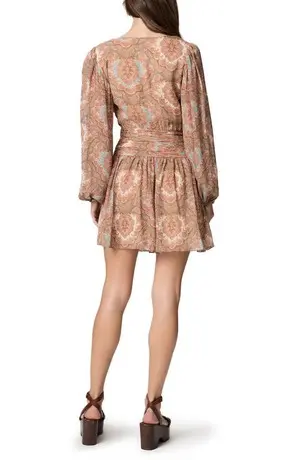 Paige Lainey Paisley Long Sleeve Silk Minidress - Beige/surf Multi