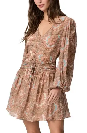 Paige Lainey Paisley Long Sleeve Silk Minidress - Beige/surf Multi