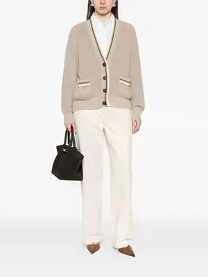 Brunello Cucinelli Buttoned Striped-detail Cardigan - Neutrals