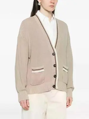 Brunello Cucinelli Buttoned Striped-detail Cardigan - Neutrals