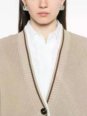 Brunello Cucinelli Buttoned Striped-detail Cardigan - Neutrals