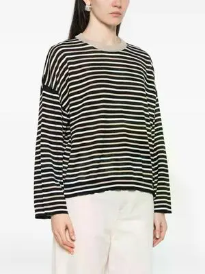Brunello Cucinelli Striped Crew Neck Sweater - Black