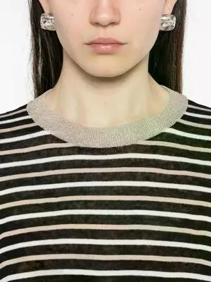 Brunello Cucinelli Striped Crew Neck Sweater - Black