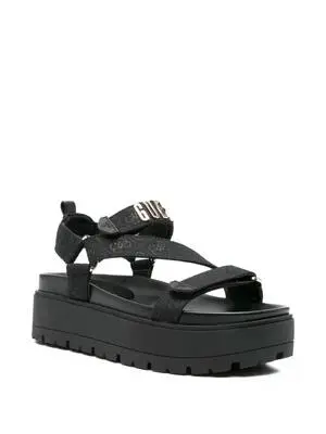Guess Logo Lettering Platform Sandals - Black