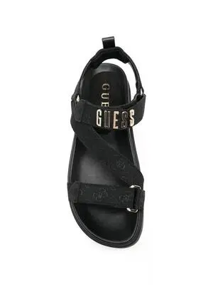 Guess Logo Lettering Platform Sandals - Black